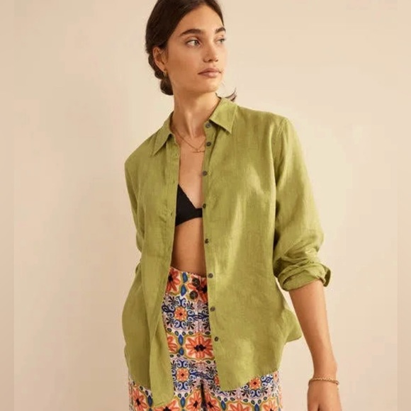 Magaschoni | Tops | Magaschoni Linen Shadow Green Topblouse New | Poshmark
